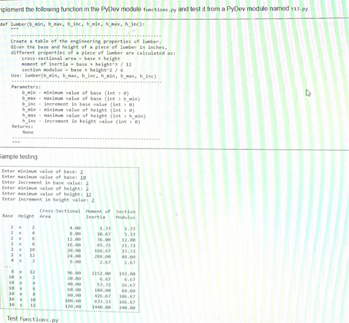 Solved plement the following function in the PyDev module | Chegg.com