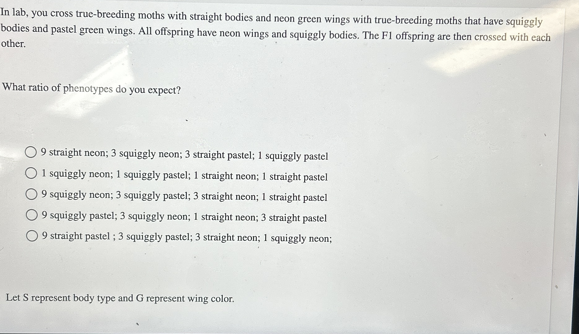 Solved In lab, you cross true-breeding moths with straight | Chegg.com