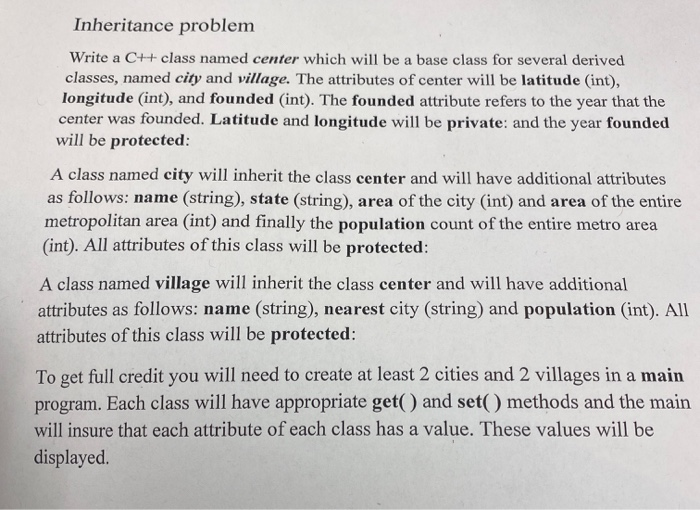 Solved Inheritance problem Write a C++ class named center | Chegg.com