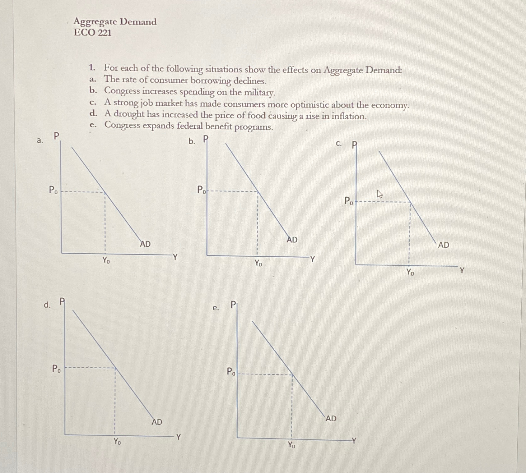 Solved Aggregate DemandECO 221For each of the following | Chegg.com