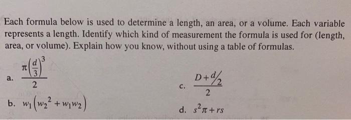 Solved Each formula below is used to determine a length, an | Chegg.com
