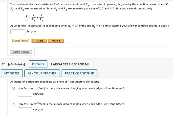 Solved The combined electrical resistance R of two resistors | Chegg.com