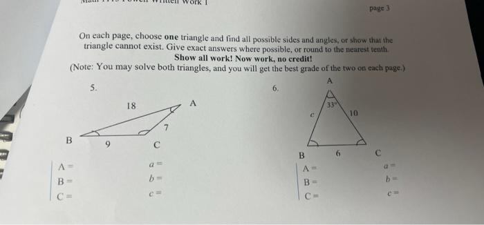 Solved On each page, choose one triangle and find all | Chegg.com