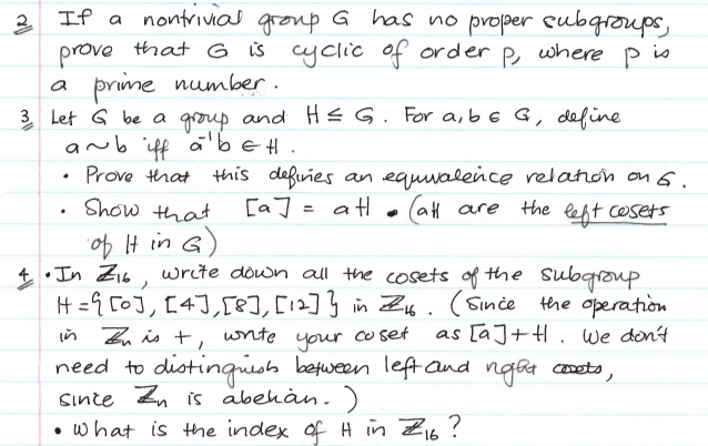 Solved 2 ﻿If a nontrivial group G ﻿has no proper subgroups, | Chegg.com
