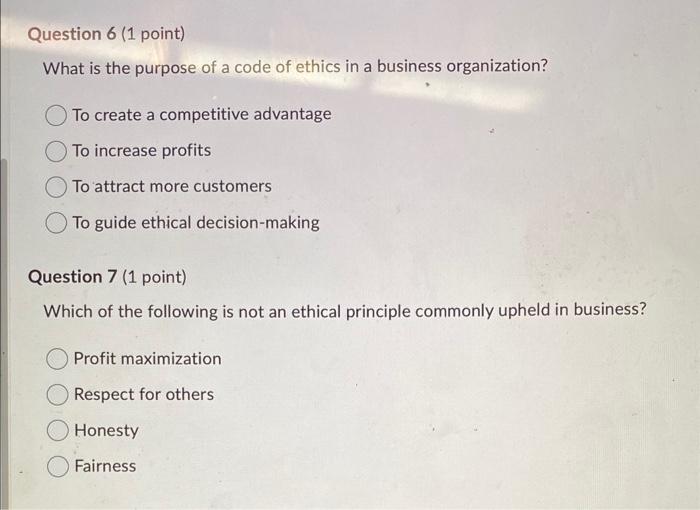 What is the purpose of a code of ethics in a business | Chegg.com