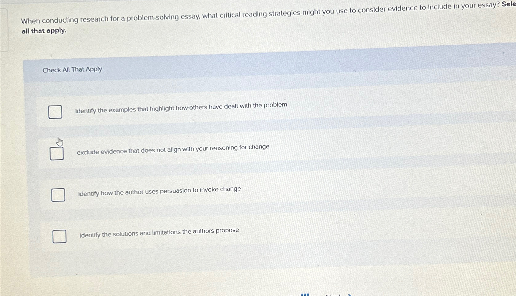 Solved When conducting research for a problem-solving essay, | Chegg.com