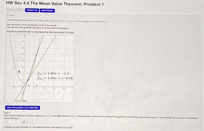 Solved HW Sec 4.4 The Mean Value Theorem: Problem 1 Pro | Chegg.com