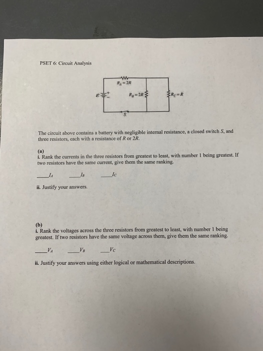 Solved PSET 6: Circuit Analysis The circuit above contains a | Chegg.com