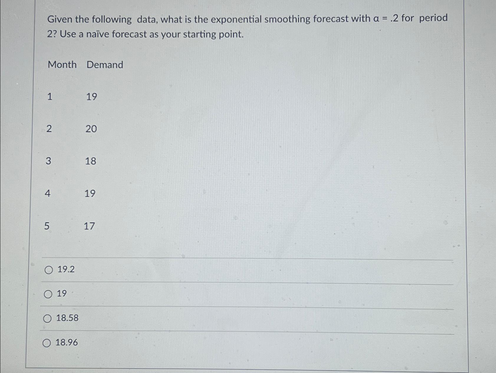 Solved Given the following data, what is the exponential | Chegg.com
