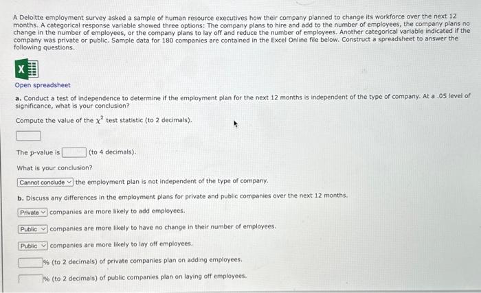 Solved A Deloitte employment survey asked a sample of human | Chegg.com
