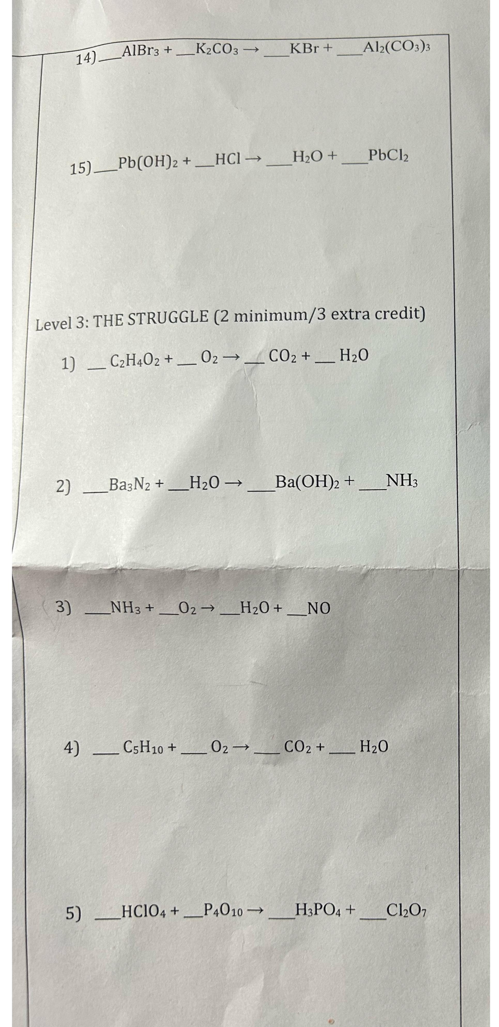 Solved Balancing chemical | Chegg.com