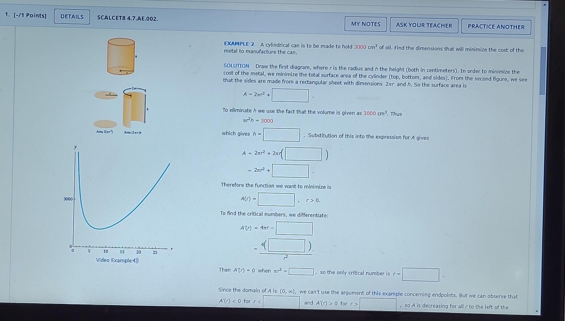 EXAMPLE 2 A cylindrical can is to be made to hold | Chegg.com