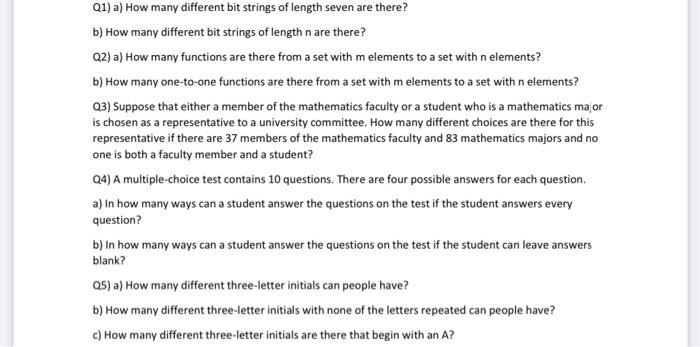 Solved Q1) a) How many different bit strings of length seven | Chegg.com