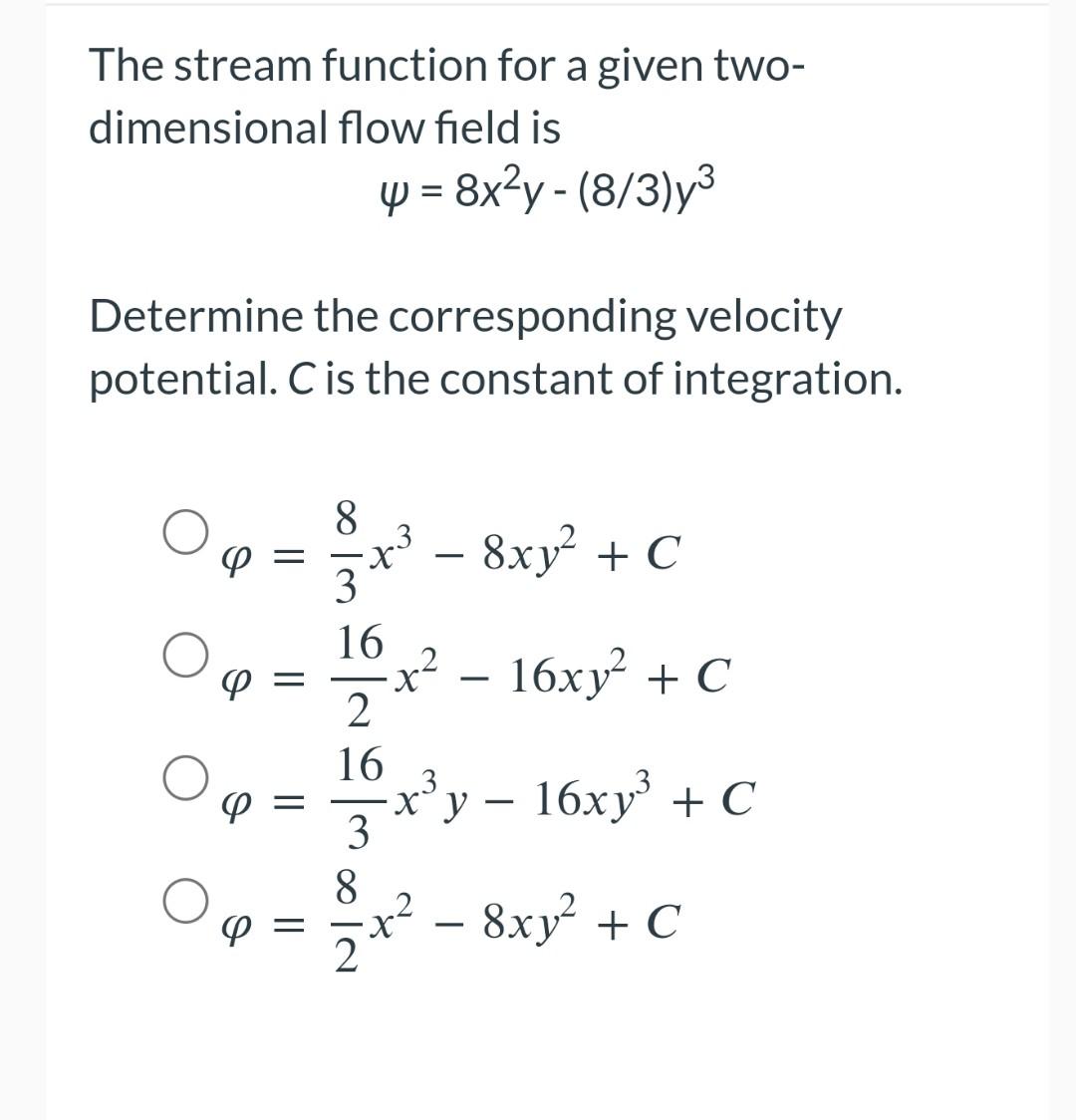 Solved The stream function for a given twodimensional flow | Chegg.com