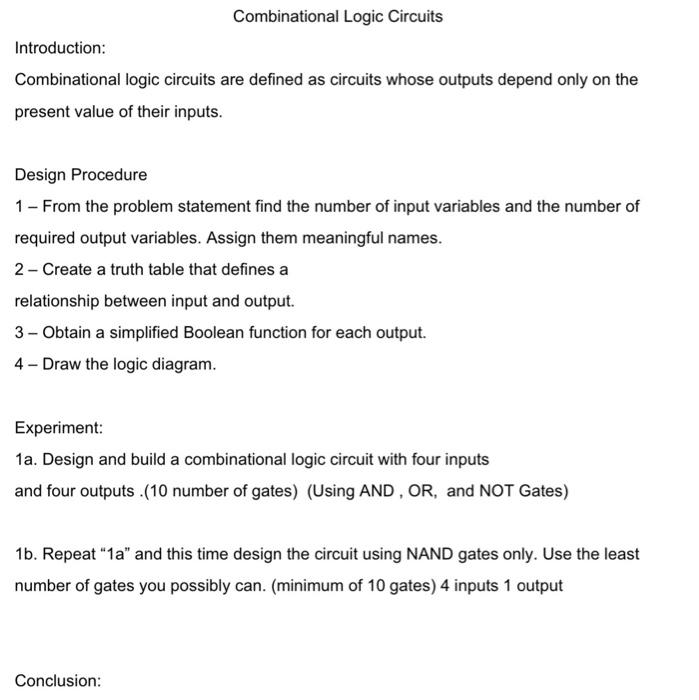 Combinational Logic Circuits Introduction: | Chegg.com