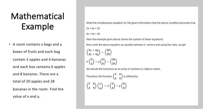 Solved Mathematical Example Write the simultaneous equation | Chegg.com