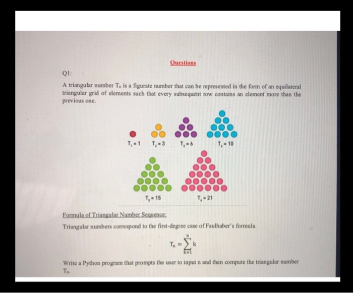 Solved Questions QI: A triangular number T. is a figurate | Chegg.com