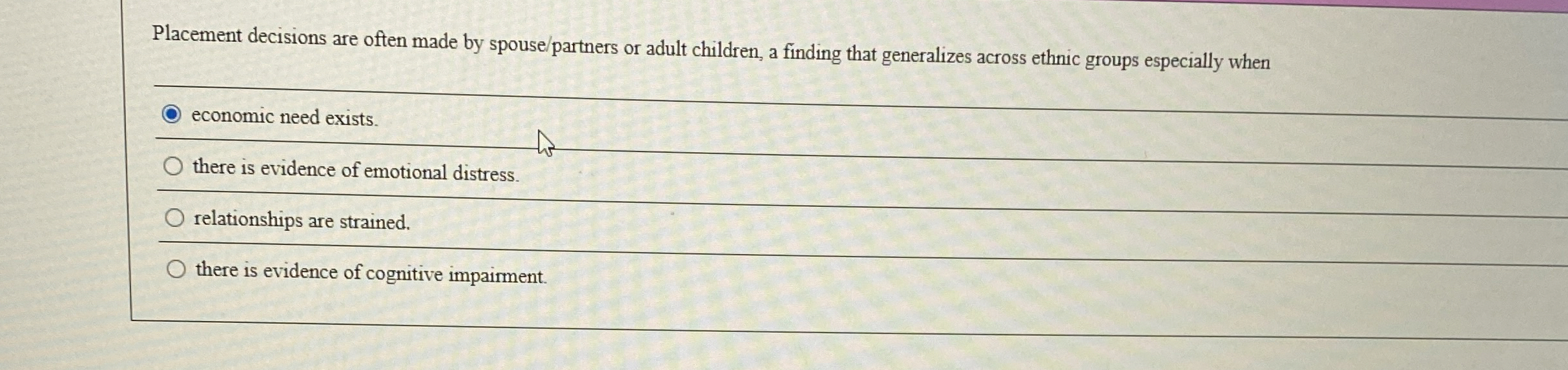 Solved Placement decisions are often made by spouse/partners | Chegg.com