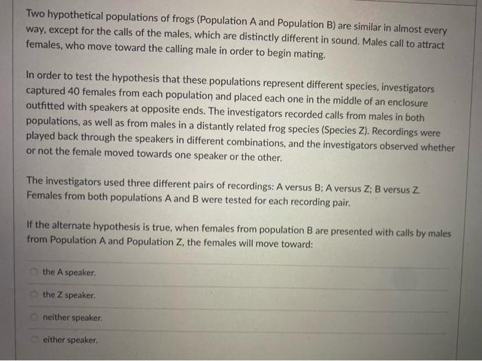 Solved Two Hypothetical Populations Of Frogs Population A