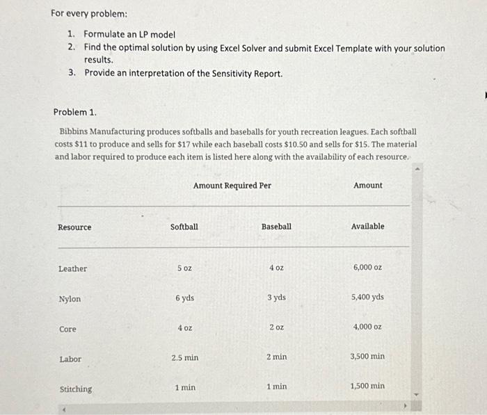 Solved For every problem: 1. Formulate an LP model 2. Find | Chegg.com