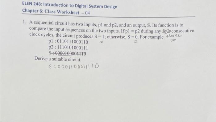 Solved ELEN 248: Introduction to Digital System Design | Chegg.com