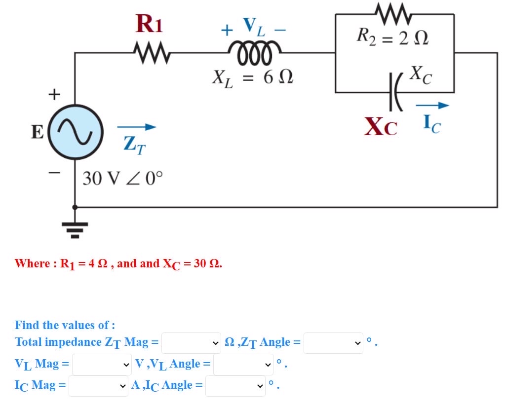 Solved Where : R1=4Ω, ﻿and and xC=30Ω.Find the values of : | Chegg.com