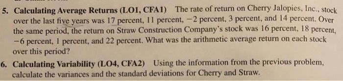 5. Calculating Average Returns (LO1, CFA1) The rate | Chegg.com