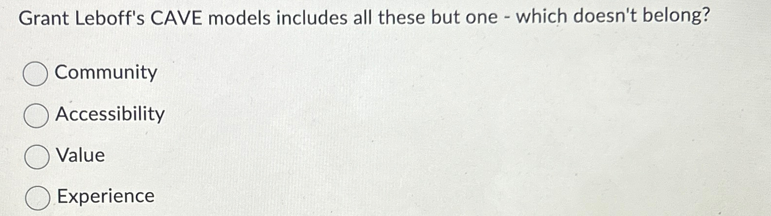 Solved Grant Leboff's CAVE models includes all these but one | Chegg.com