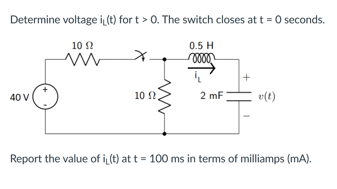 Solved Determine voltage iL(t) ﻿for t>0. ﻿The switch closes | Chegg.com