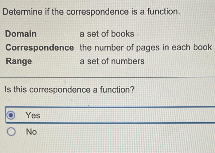 Solved Determine if the correspondence is a function. Domain | Chegg.com
