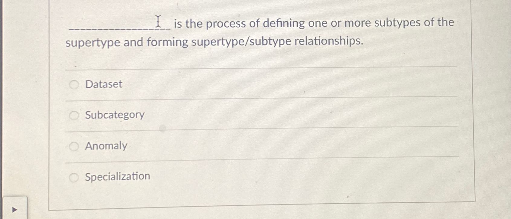 Solved Is the process of defining one or more subtypes of | Chegg.com