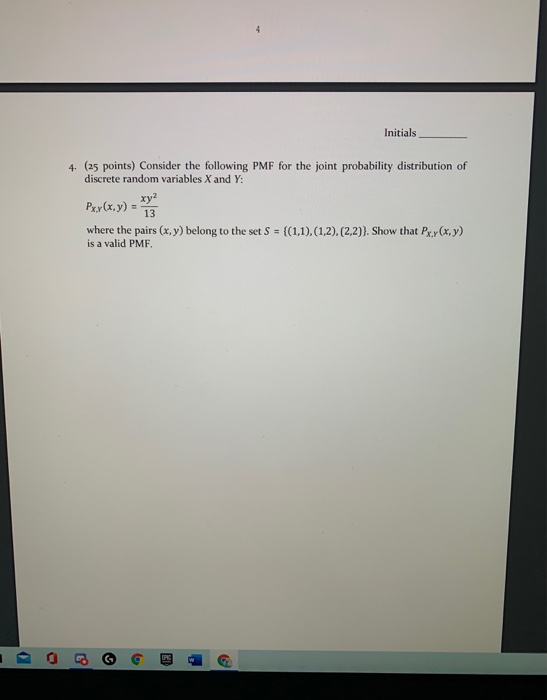 Solved Initials 4. (25 points) Consider the following PMF | Chegg.com