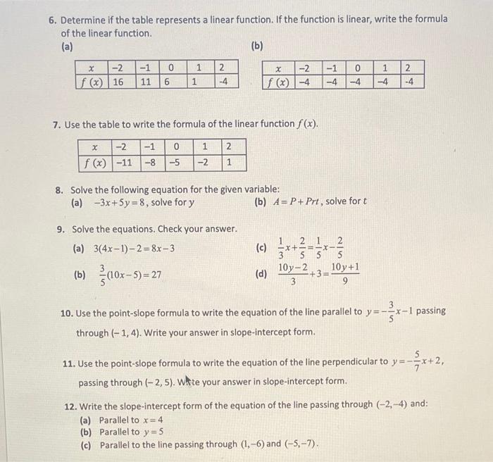 Solved 6. Determine if the table represents a linear | Chegg.com