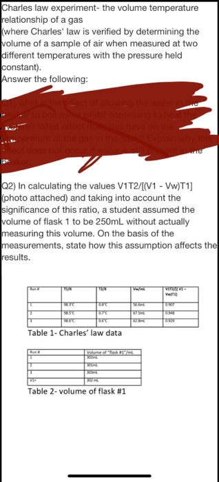 Charles law experiment- the volume temperature | Chegg.com