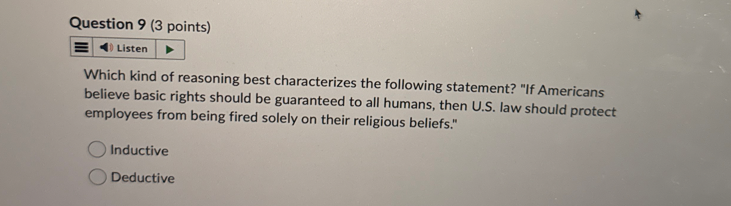 Solved Question 9 (3 ﻿points)Which kind of reasoning best | Chegg.com