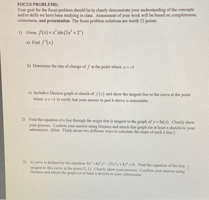 Solved FOCUS PROBLEMS: Your goal for the focus problem | Chegg.com