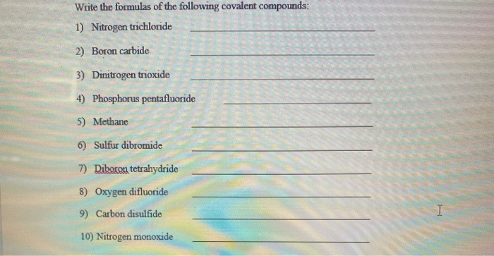 Solved Write the formulas of the following covalent | Chegg.com