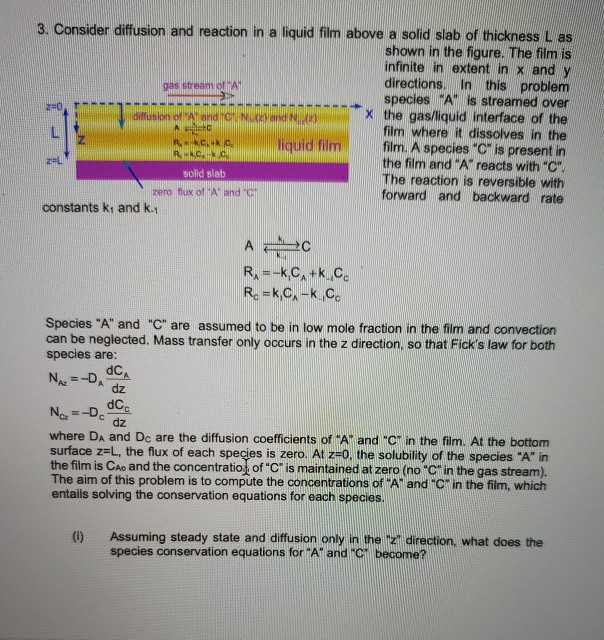 Solved 3. Consider diffusion and reaction in a liquid film | Chegg.com