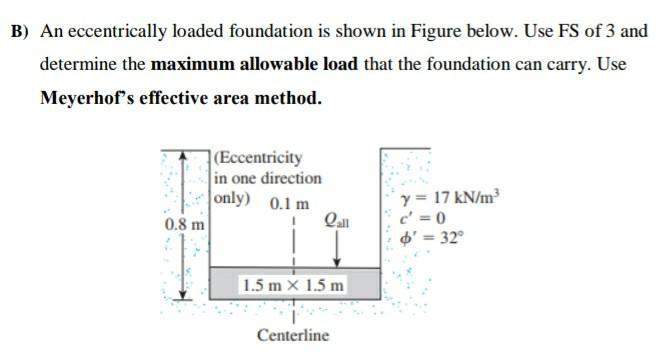 Solved B) An eccentrically loaded foundation is shown in | Chegg.com