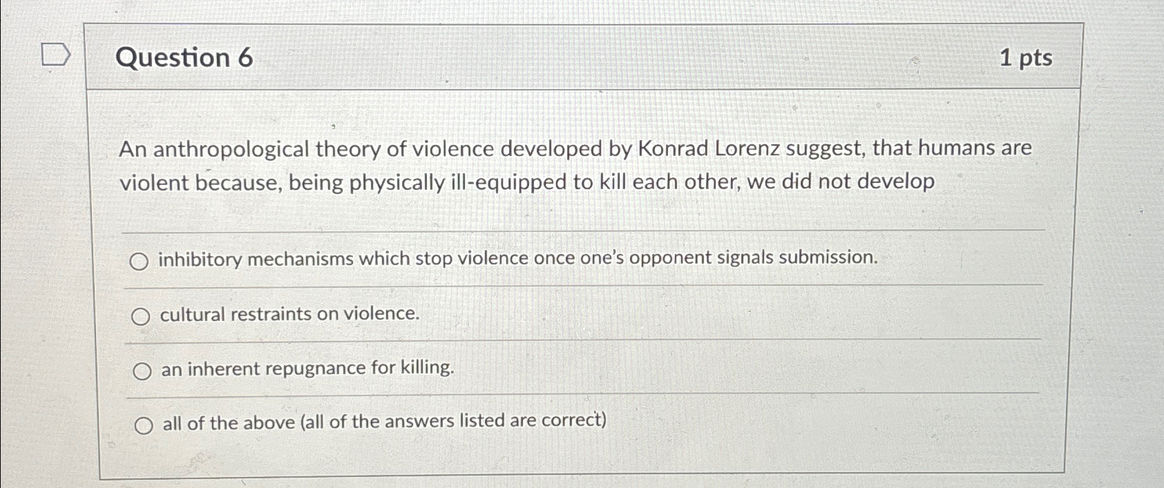 Solved Question 61ptsAn anthropological theory of violence | Chegg.com