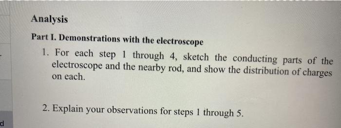 Solved Analysis Part I. Demonstrations with the electroscope | Chegg.com