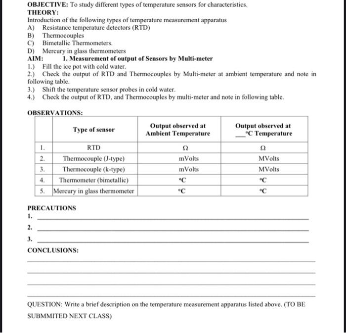 Solved OBJECTIVE: To study different types of temperature | Chegg.com