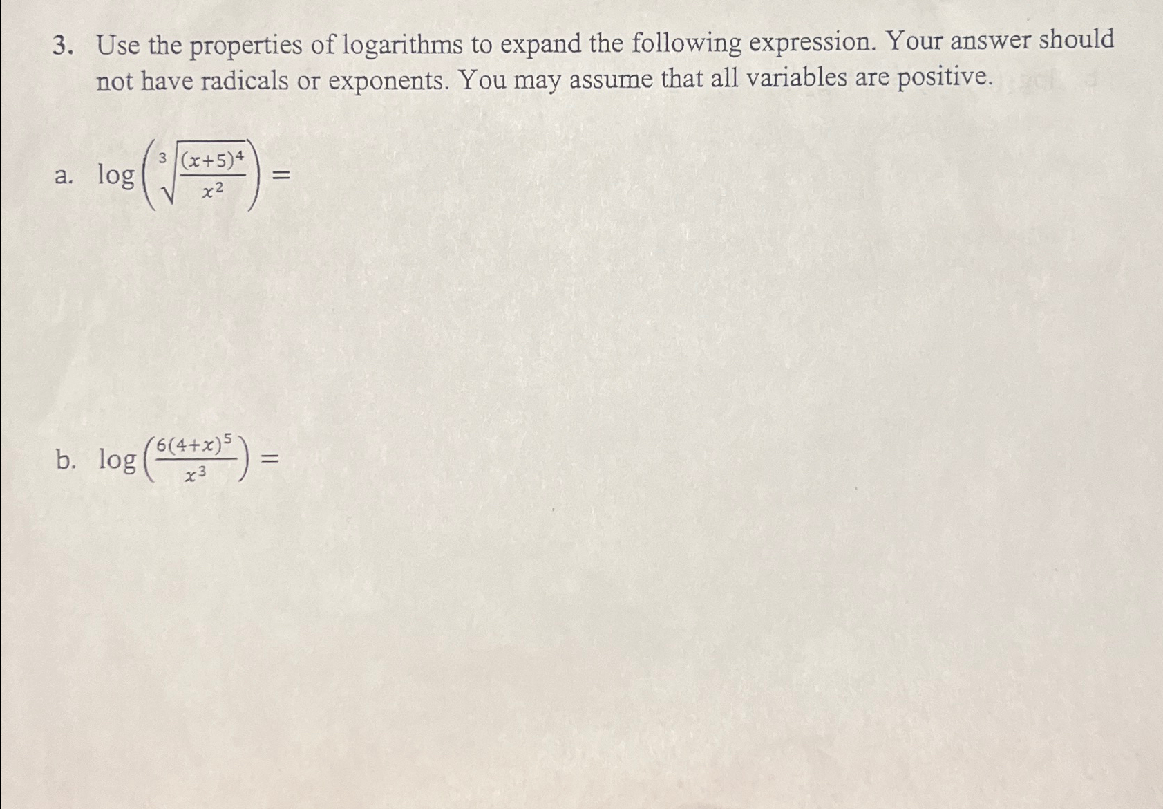 Solved Use the properties of logarithms to expand the | Chegg.com