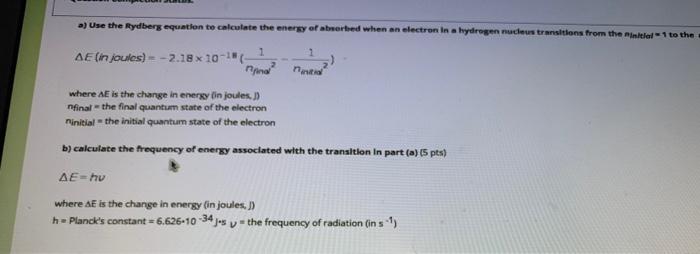 Solved ) Use the Rydberg equation to calculate the energy of | Chegg.com