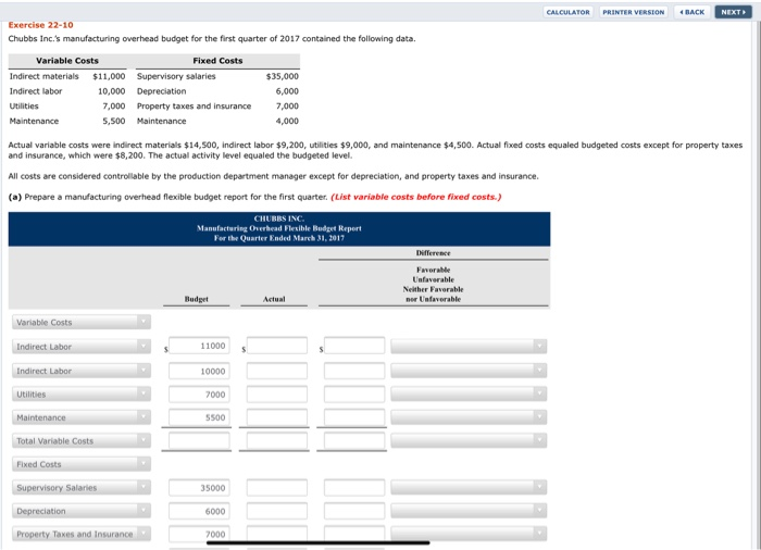 Solved CALCULATOR PRINTER VERSION BACK NEXT Exercise 22-10 | Chegg.com