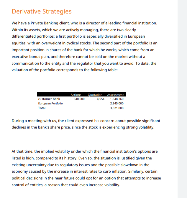 Derivative Strategies We have a Private Banking | Chegg.com