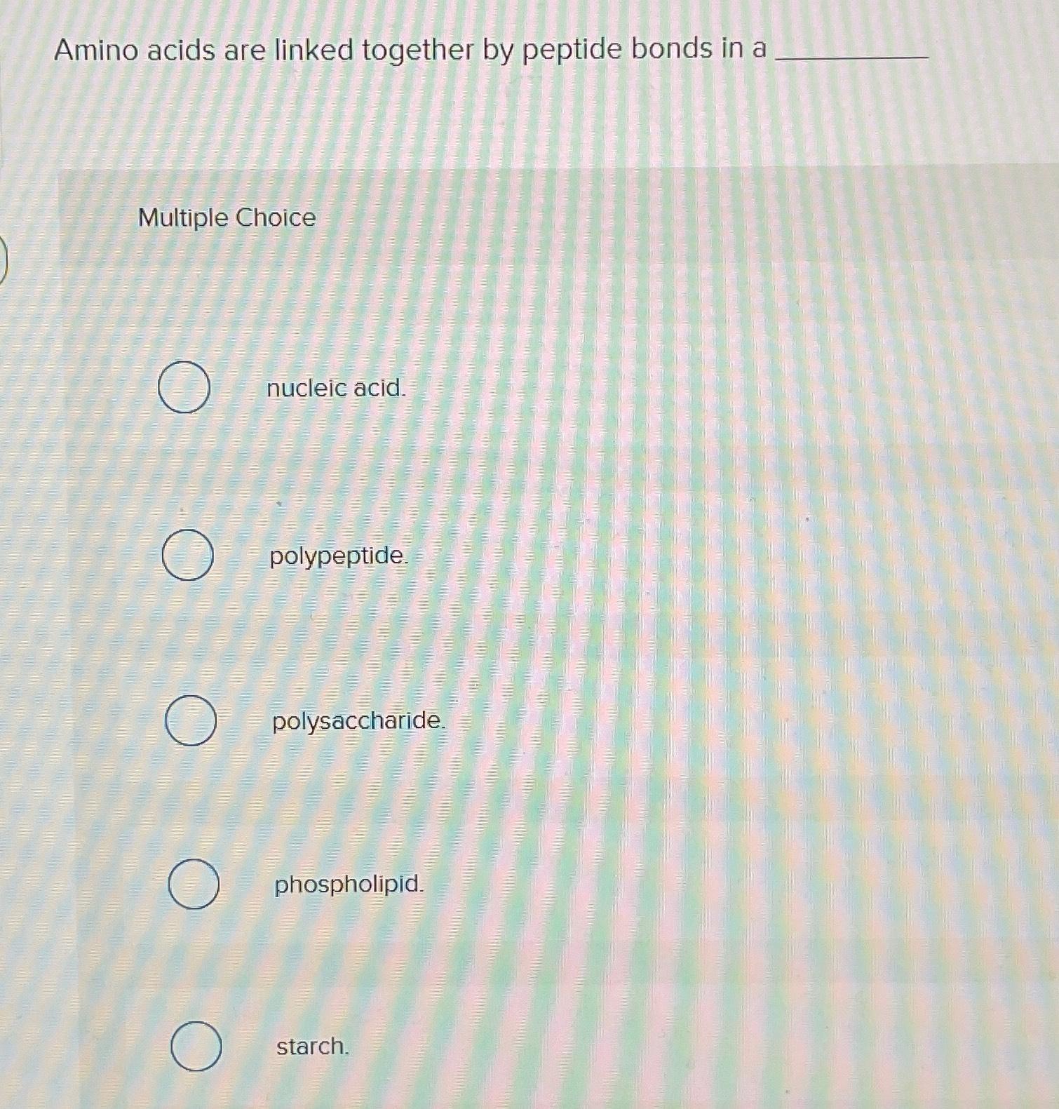 Solved Amino acids are linked together by peptide bonds in | Chegg.com