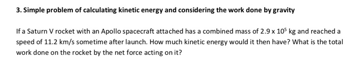 Solved 3. Simple problem of calculating kinetic energy and | Chegg.com