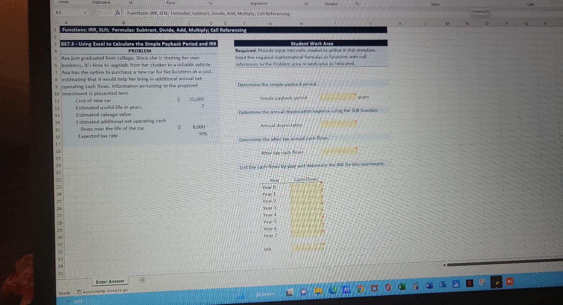 Function: SUM; Formulas: Subtract, Multiply; Cell | Chegg.com