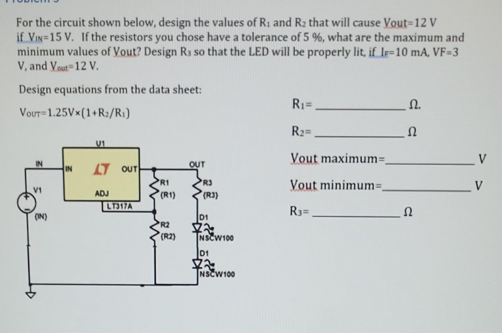 For the circuit shown below, design the values of R1 | Chegg.com